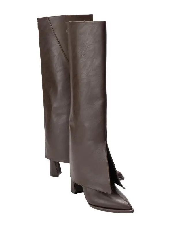 PROLOGUE SHOES Aja Convertible Knee High Boots - Coffee Faux Leather