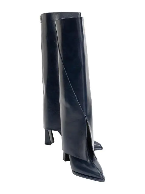 PROLOGUE SHOES Aja Convertible Knee High Boots - Navy Faux Leather