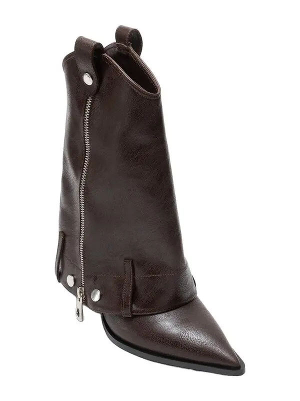 PROLOGUE SHOES Pointed Toe Heeled Boots - Brown Faux Leather