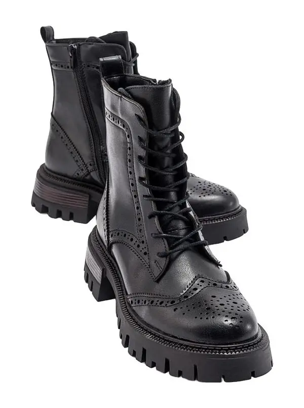 PROLOGUE SHOES Coralo Lace-up Combat Boot - Black Faux Leather
