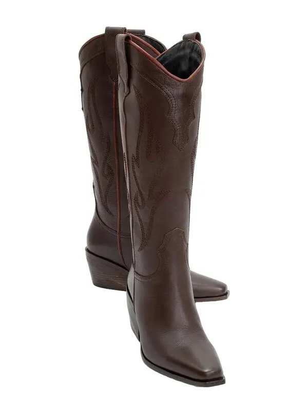 FOREVER & ALWAYS SHOES Pietro Leather Western Knee High Boots - Brown Leather