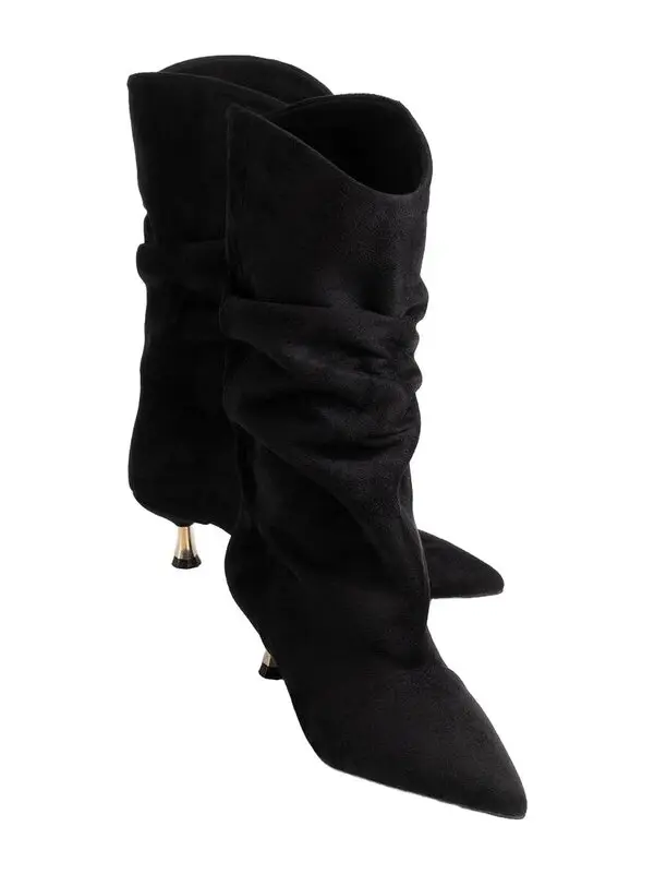 PROLOGUE SHOES Stein Pointed-toe Boots - Black Suede Faux Leather