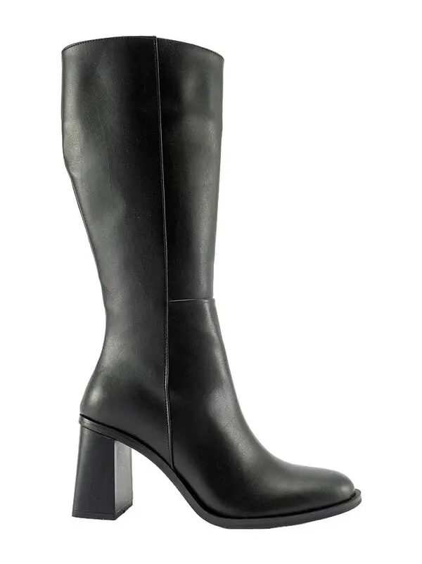 PROLOGUE SHOES Maranta Heeled Knee High Boots - Black Faux Leather