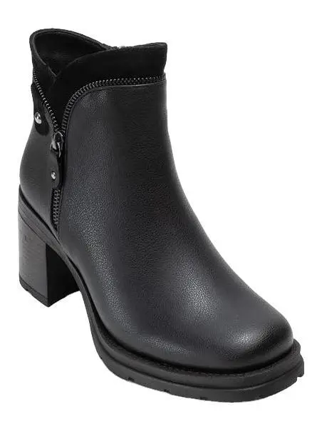 PROLOGUE SHOES Parly Zip-block Heel Boots - Black Faux Leather