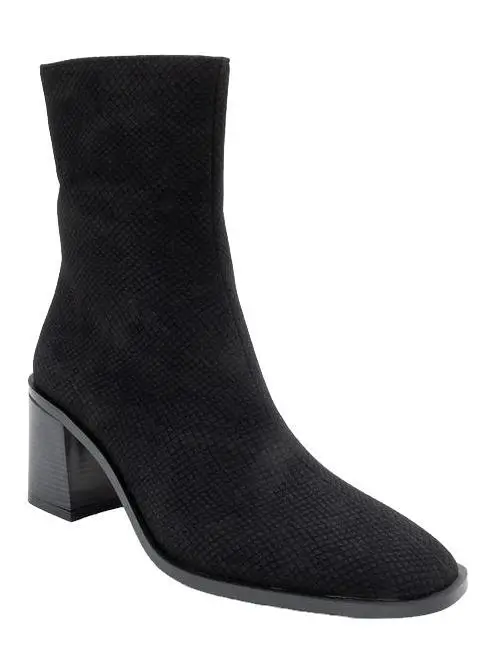 PROLOGUE SHOES Chara Block Heel Ankle Boots - Black Pattern Faux Leather