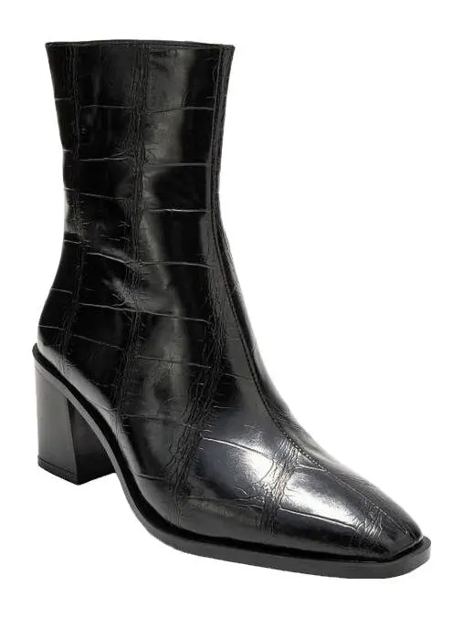 PROLOGUE SHOES Chara Block Heel Ankle Boots - Black Print Faux Leather