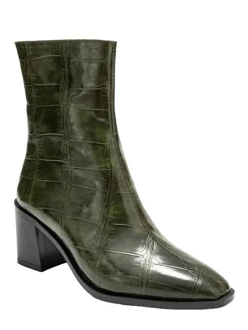 PROLOGUE SHOES Chara Block Heel Ankle Boots - Green Print Faux Leather