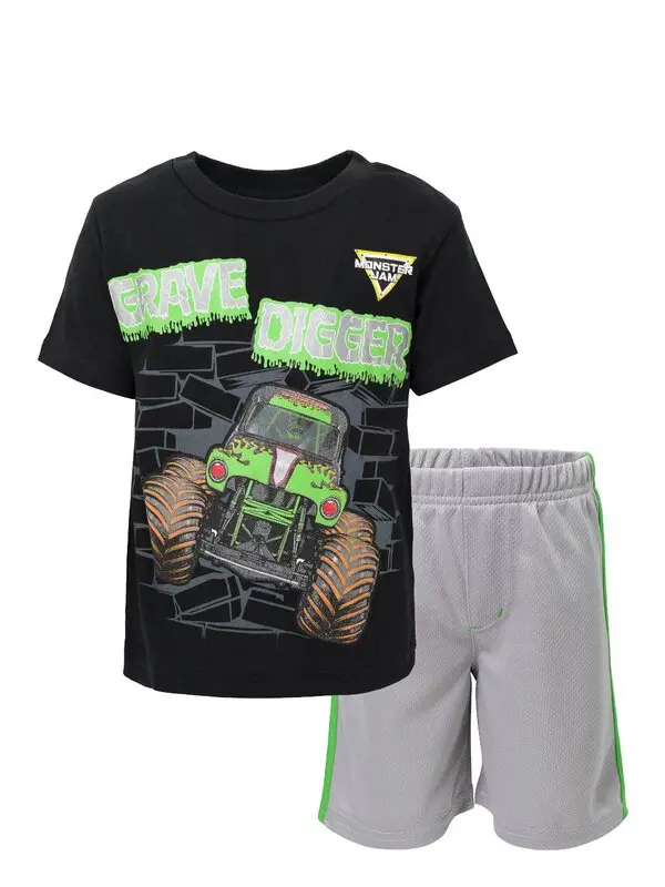 MONSTER JAM T-shirt And Mesh Shorts Set - Black/gray