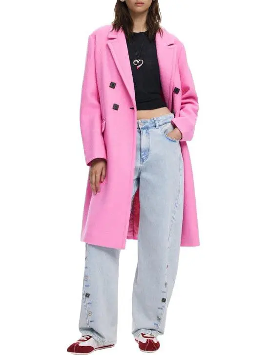 Desigual Double Breasted Overcoat - Pink