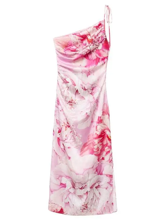 Mango Floral Print One-shoulder Dress - Light/pastel Purple
