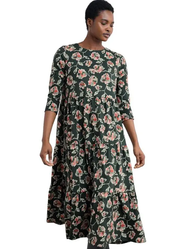 SEASALT CORNWALL Floral Print Organic Cotton Jersey Dress - Artist Camellia Coppice