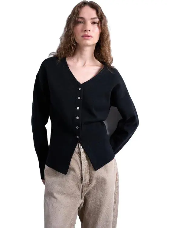 Topshop V-neck Fitted Waist Cardigan - Black