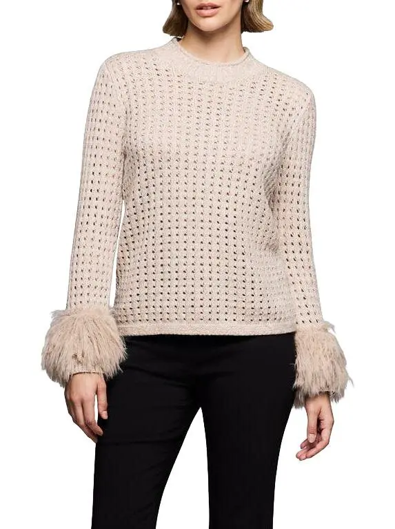 NIC+ZOE Pointelle Sweater With Feathered Cuffs - Cream Multi