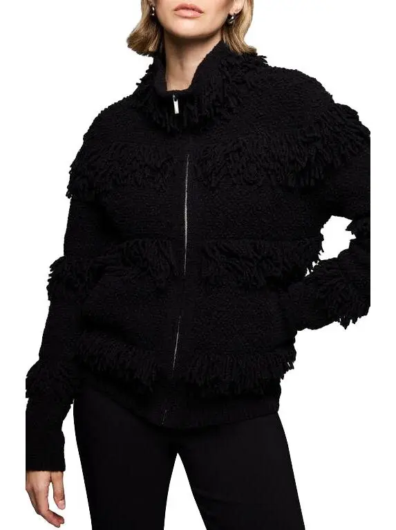 NIC+ZOE Fringe Knit Jacket - Black Onyx