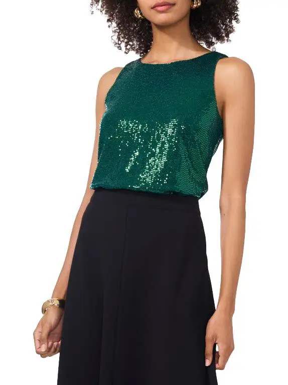 Vince Camuto Sequin Sleeveless Top - Arresting Emerald