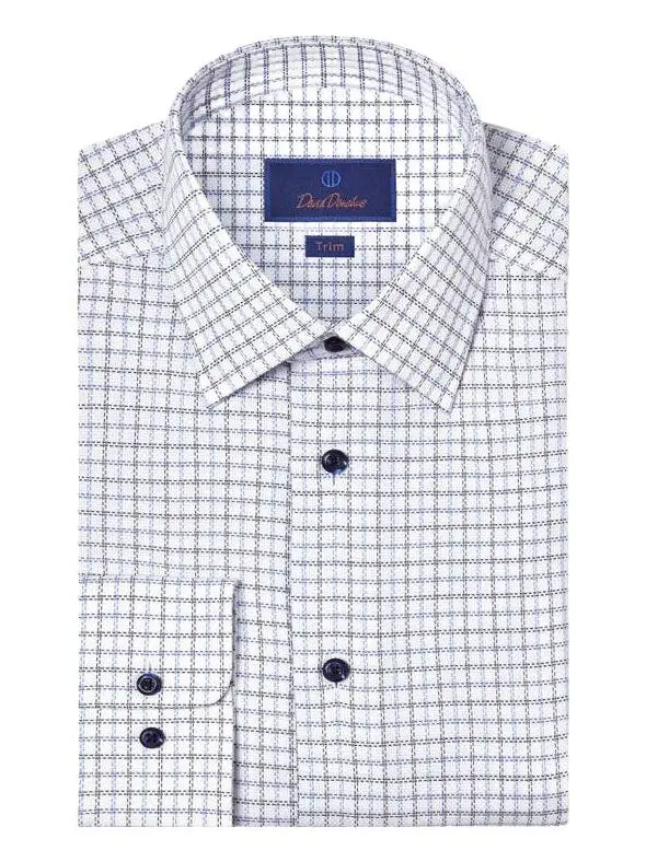 David Donahue Trim Fit Check Cotton Dobby Dress Shirt - Blue/navy