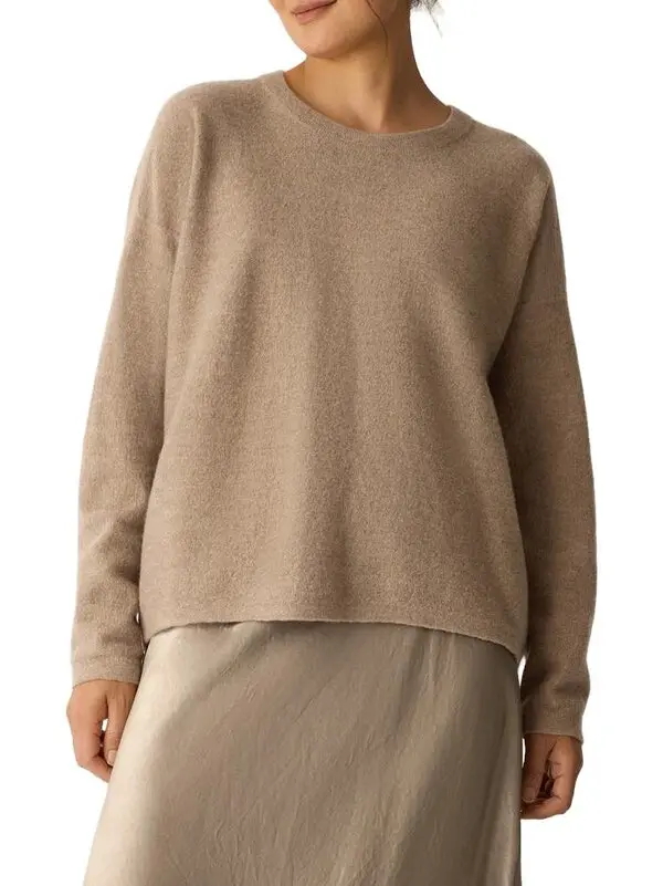 Eileen Fisher Relaxed Fit Wool Felt Sweater - Biscuit