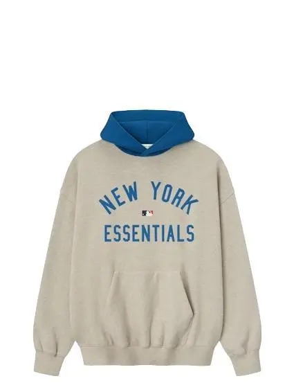 Fear Of God Essentials Mets Sport Hoodie - Heather Stone/blue Sapphire