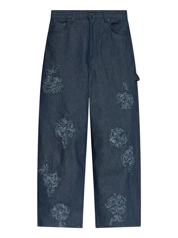 ROTATE BY BIRGER CHRISTENSEN Jeans With Embroidered Floral Appliqués - Navy Blue