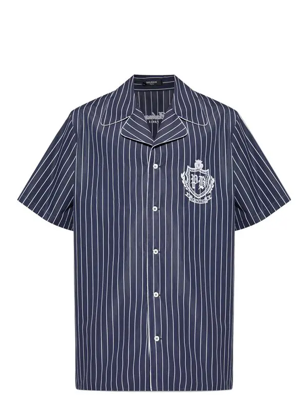 Balmain Striped Shirt With Logo - Navy Blue