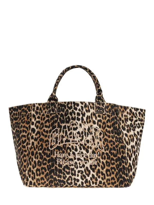 GANNI Animal Print Shopper Bag - Beige