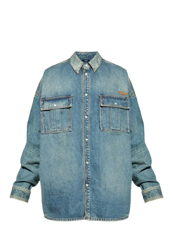 Balmain Denim Shirt With Logo - Blue