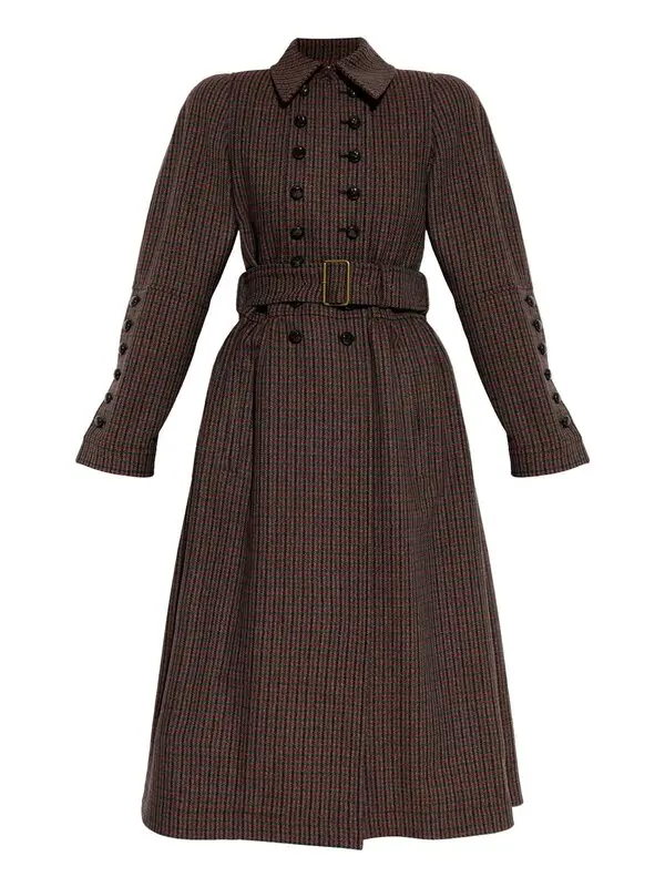 Chloé Plaid Patterned Belted Coat - Brown
