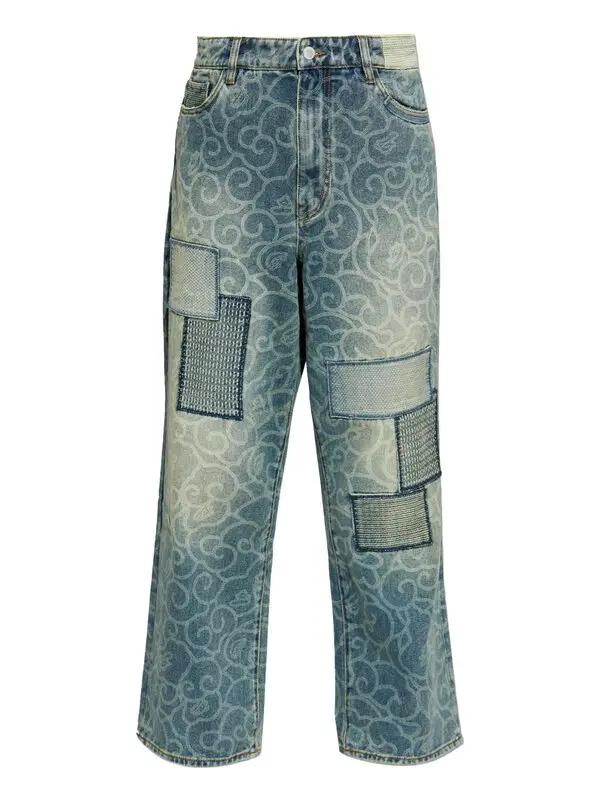 A BATHING APE® Patterned Relaxed Fit Jeans - Blue