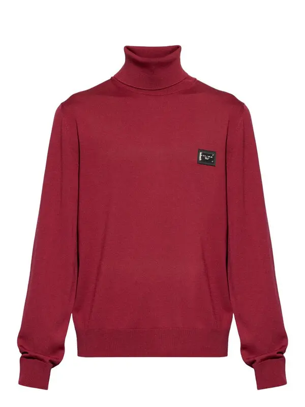 Dolce & Gabbana Turtleneck With Logo Appliqu - Red