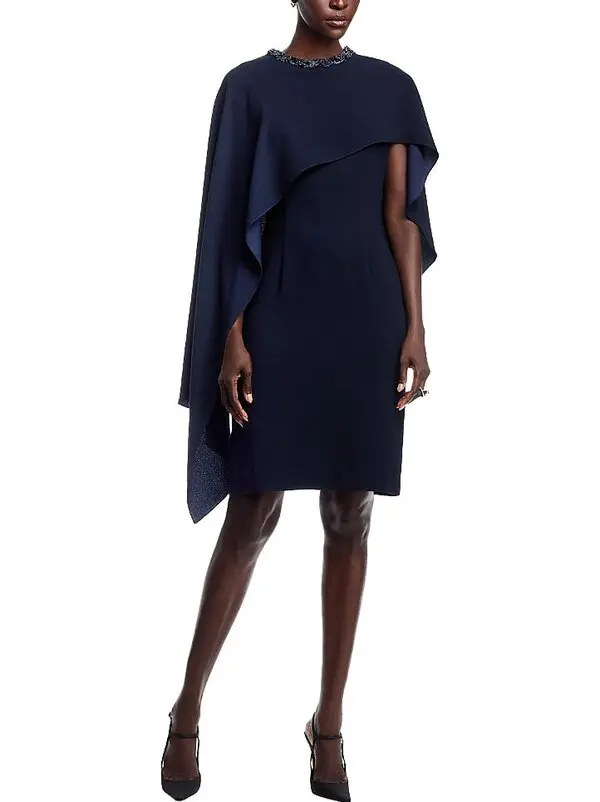 Rickie Freeman For Teri Jon Beaded Neck Cape Dress - Navy