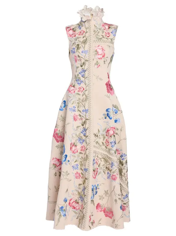 Erdem Embroidered Cotton-twill Midi Dress - Neutral