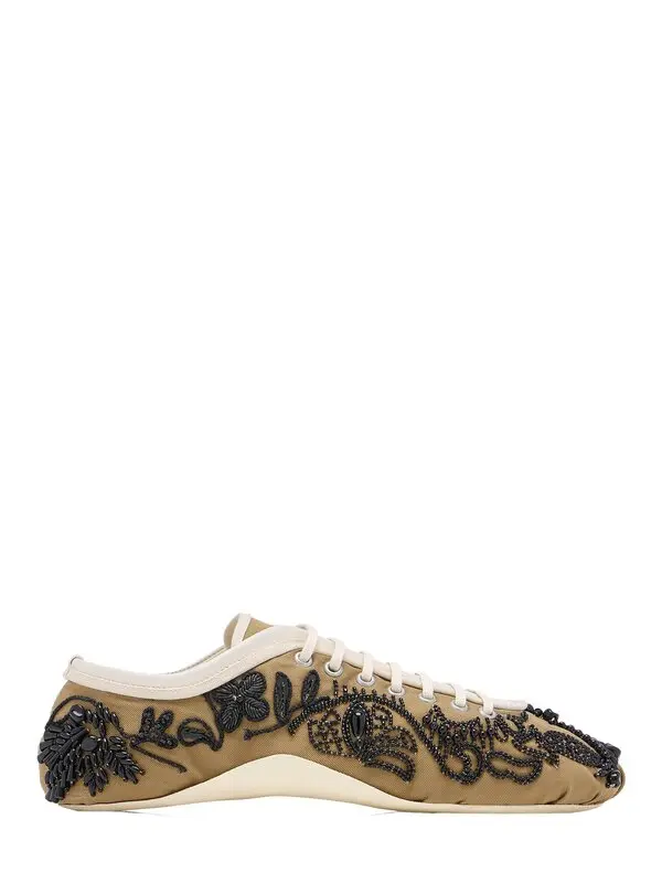 Dries Van Noten Embroidered Twill Ballerina Sneaker - Brown