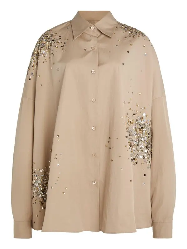 Dries Van Noten Casia Embellished Cotton-poplin Shirt - Neutral