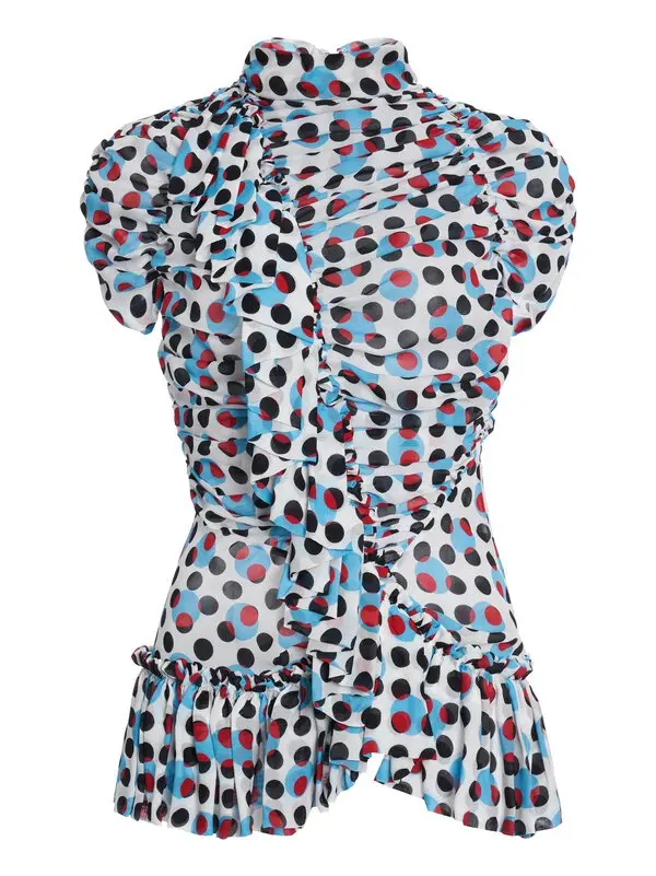 Dries Van Noten Polka-dot Georgette Top With Ruffle Detailing - Light Blue