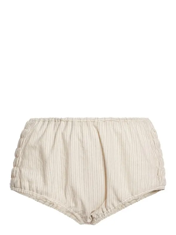 Dries Van Noten Gathered Pin Stripe Cotton Blend Mini Shorts - Neutral