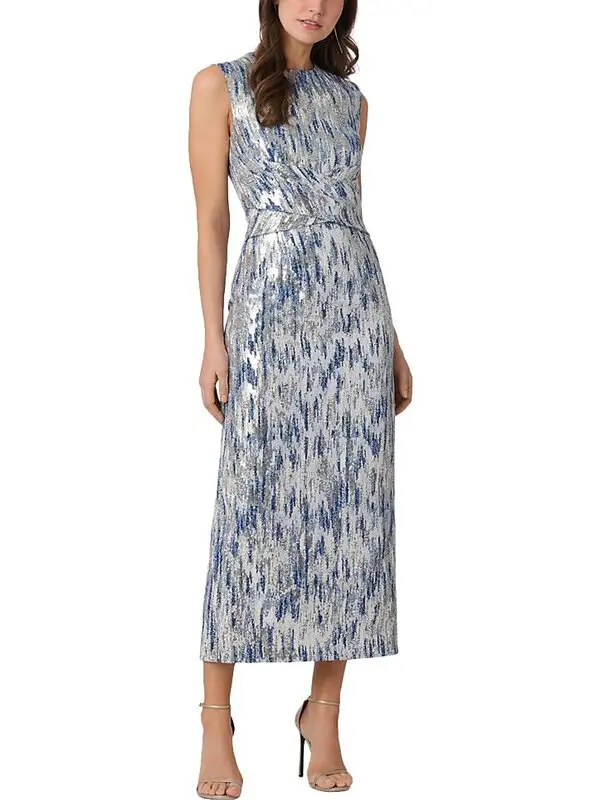 Shoshanna Ithaca Jacquard Alta Dress - Light Blue/beige/silver