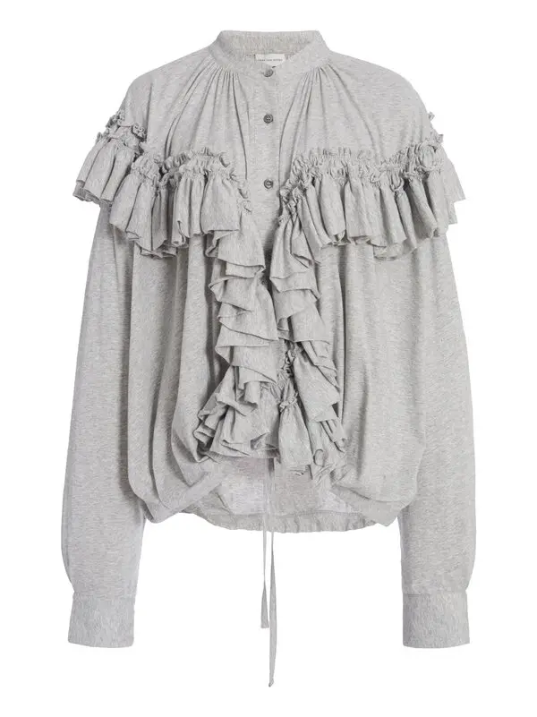 Dries Van Noten Hunver Ruffled Cotton-jersey Top - Grey
