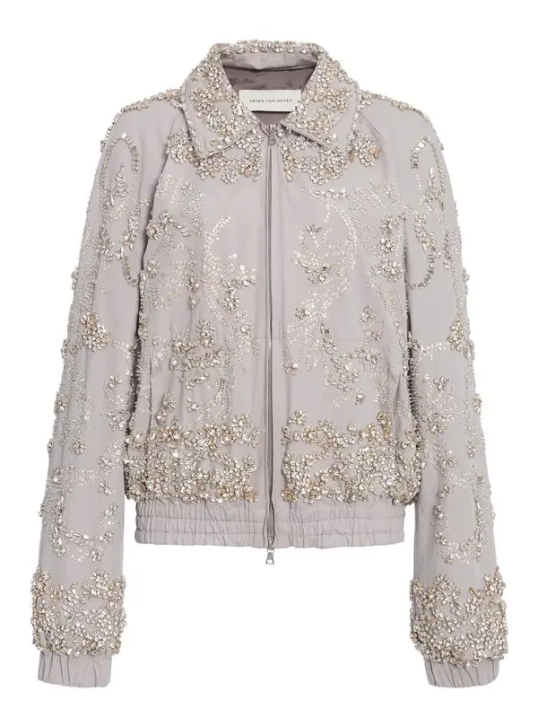 Dries Van Noten Vinnia Embellished Cotton-poplin Jacket - Light Grey