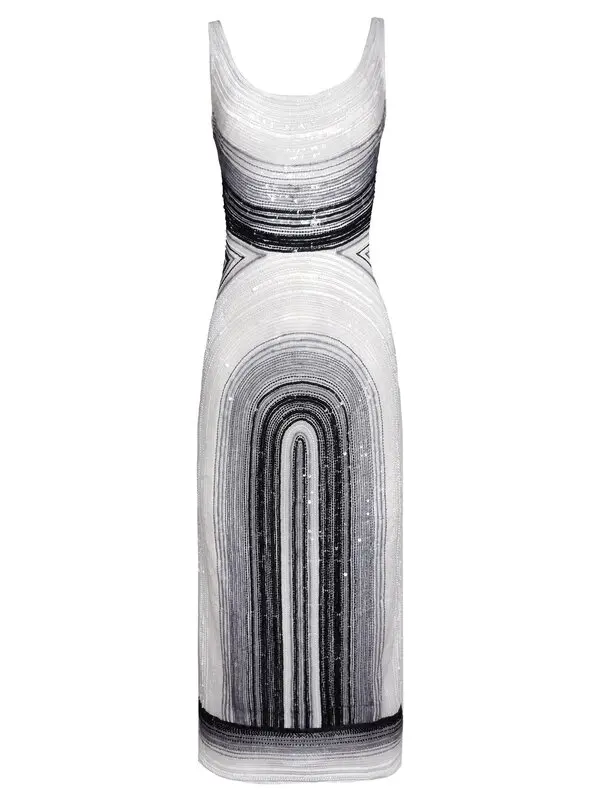 Naeem Khan Abstract Print Sequined Midi Dress - Black,white