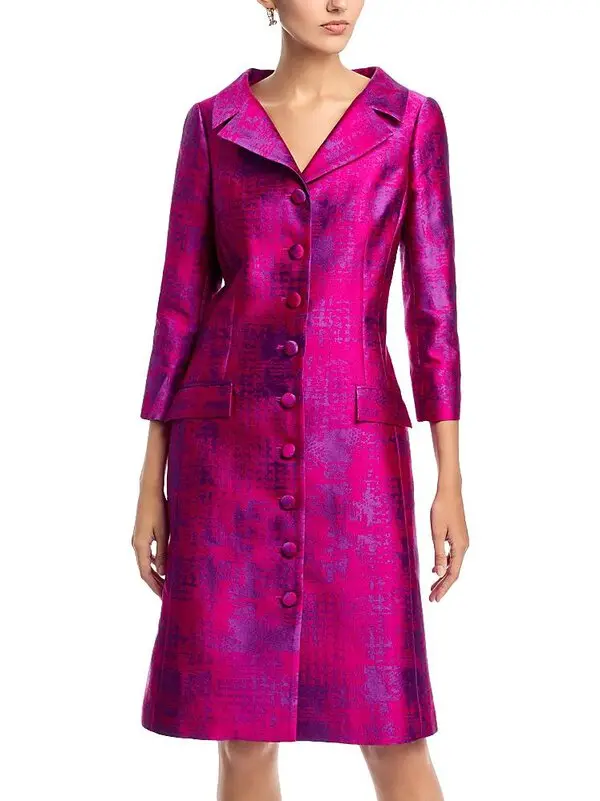 Rickie Freeman For Teri Jon Jacquard Coat Dress - Fuschia Purple