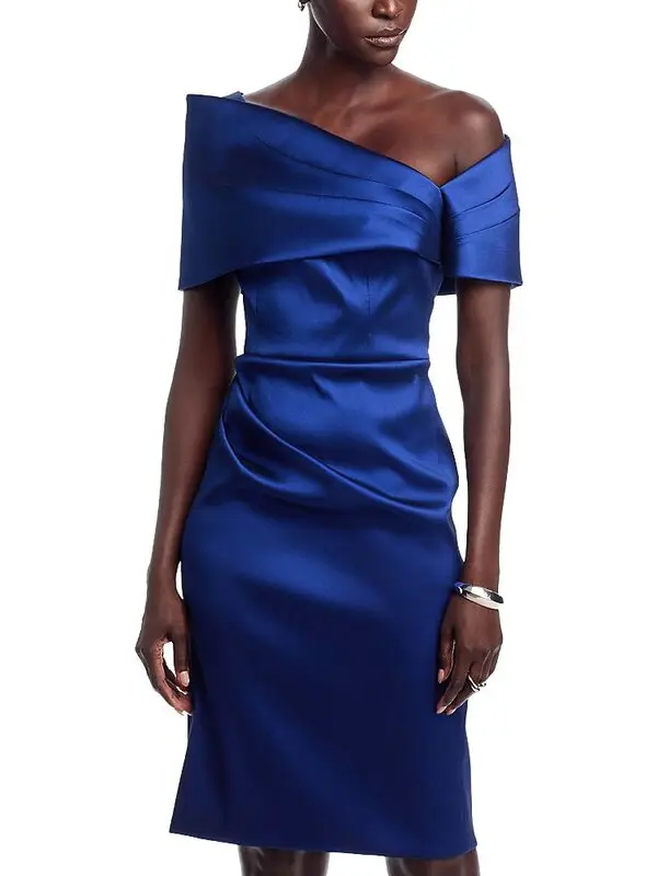 Rickie Freeman For Teri Jon Asymmetric Neck Taffeta Dress - Sapphire