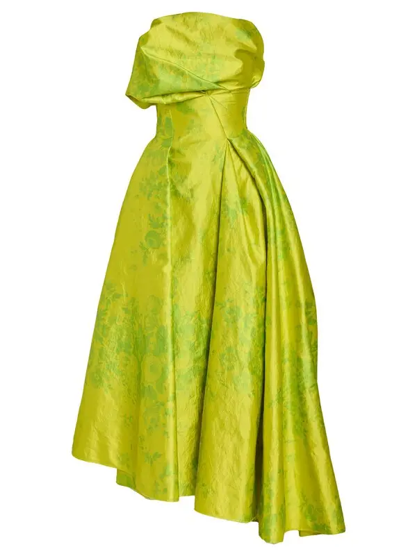 Erdem Floral Satin Midi Dress - Lime Green