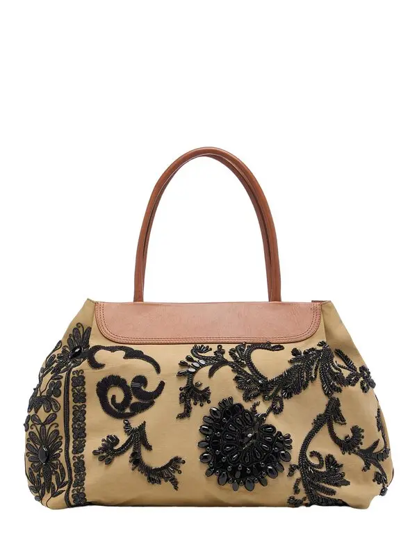 Dries Van Noten Embellished Cotton Canvas Tote Bag - Tan