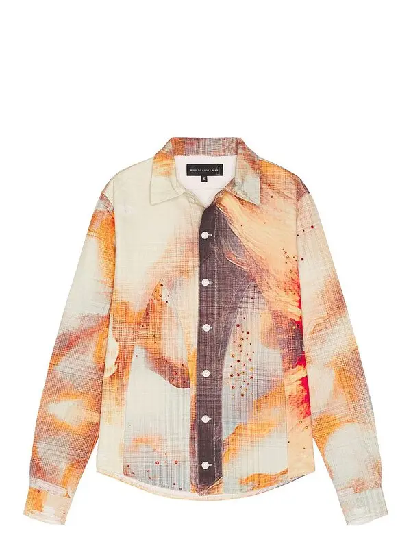 WHO DECIDES WAR BY EV BRAVADO Hollow Glass Sunfire Button Up Shirt In Orange - Multi