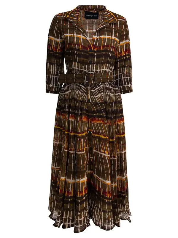Samantha Sung Asterwatercolor Plaid Midi Dress - Brown