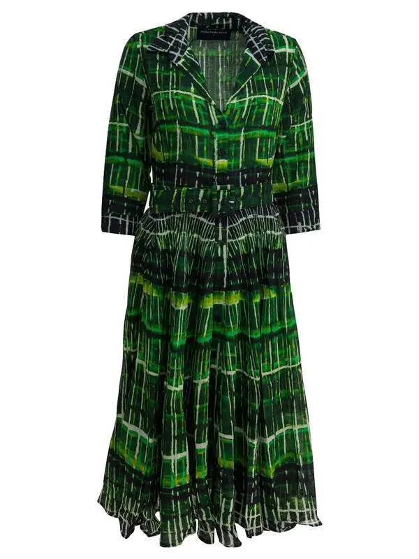 Samantha Sung Belted Wool Midi Dress - Green