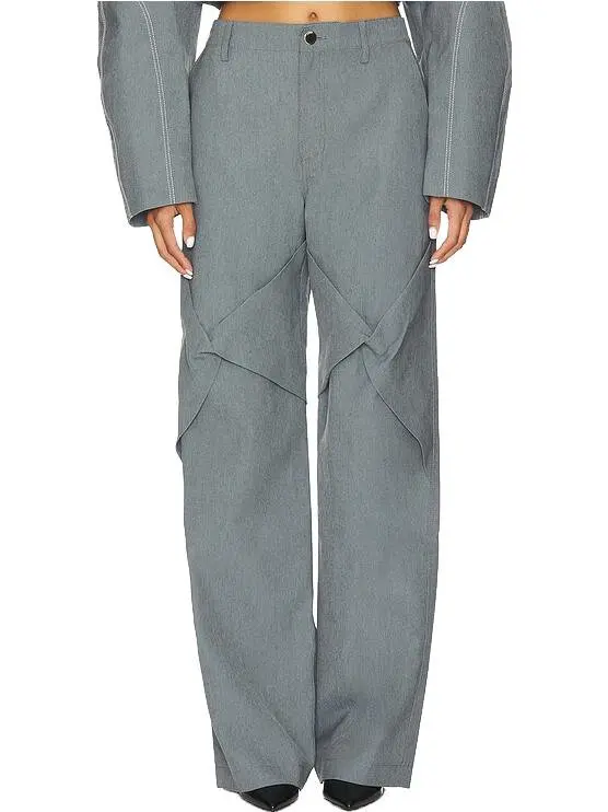 KATE BARTON Draped Denim Trousers - Grey Denim