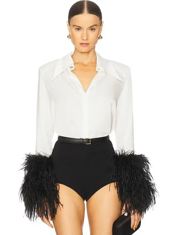 BRONX AND BRONCO Blair Feather-trimmed Top - White