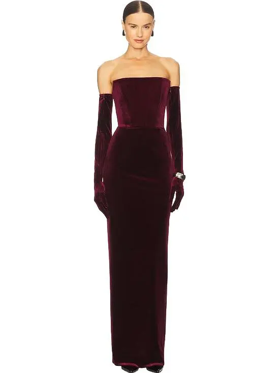 BRONX AND BRONCO Florentina Strapless Velvet Gown - Burgundy