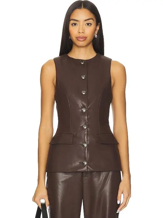 LOVERS AND FRIENDS Jordan Faux Leather Top - Dark Brown